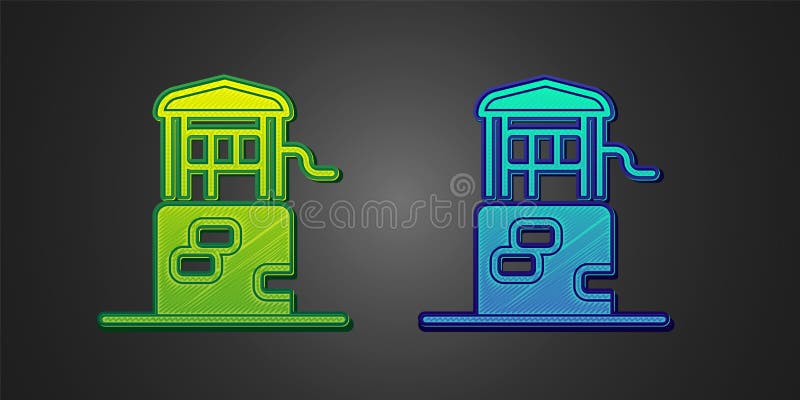 Green and Blue Well Icon Isolated on Black Background. Vector Stock ...