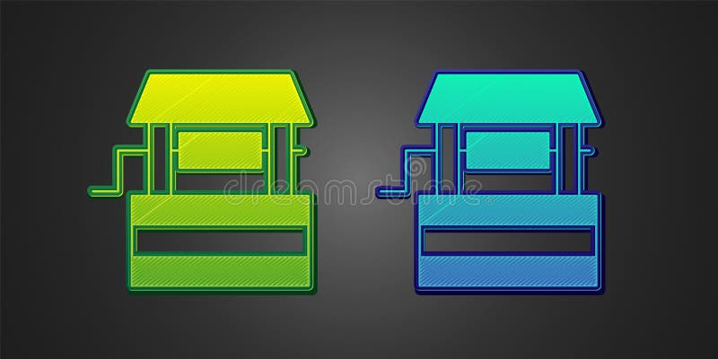 Green and Blue Well Icon Isolated on Black Background. Vector Stock ...