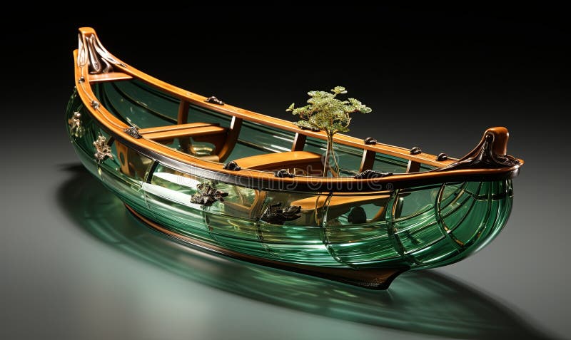 Green Boat with Tree on Top Stock Image - Image of transportation ...