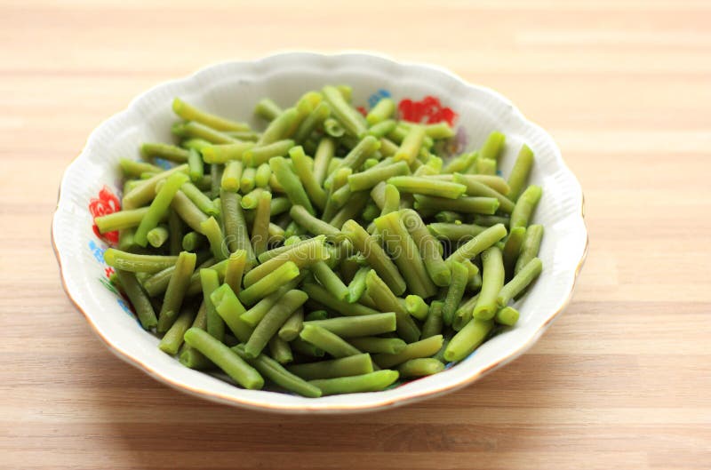 Green Boiled Bean on a Traditional Plate Stock Photo - Image of ...
