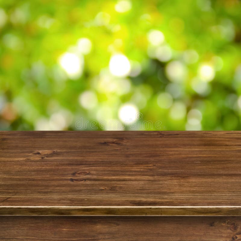 Green Bokeh Lights Background With Wooden Table Stock Photo - Image of ...