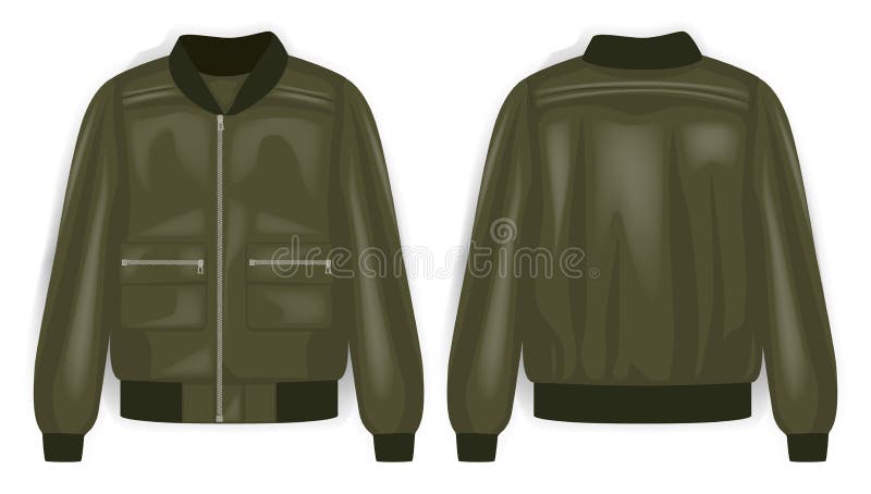 Green Bomber Jacket Army Front and Back View, Vector Mockup ...
