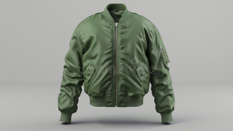 Green Bomber Jacket Front View - Generative AI Stock Photo - Image of ...