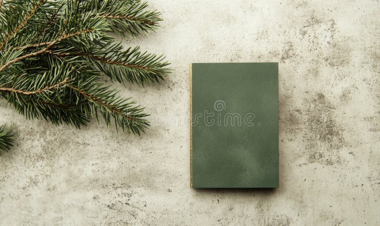 A Green Book is on a Table Next To a Pine Tree Stock Image - Image of ...