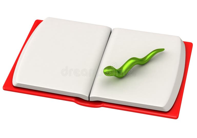 Green Bookworm on Open Book Page 3d Stock Illustration - Illustration ...