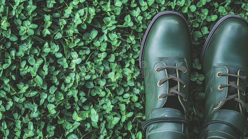 Green Boots on Grass, Nature Background, Spring Fashion Stock Photo ...