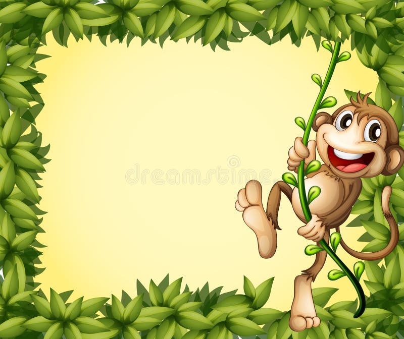 The Green Border with a Monkey Stock Vector - Illustration of drawing ...
