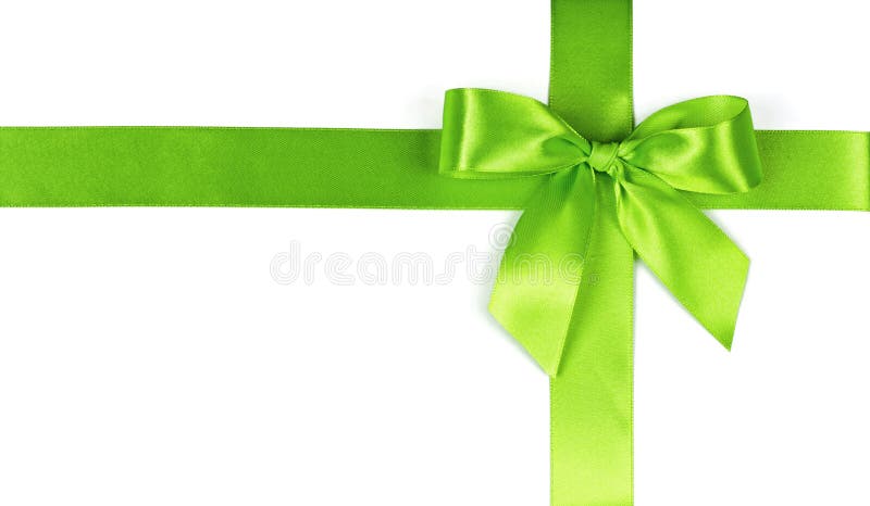Gift Card with Green Ribbon Bow on White Background Stock Photo - Image ...