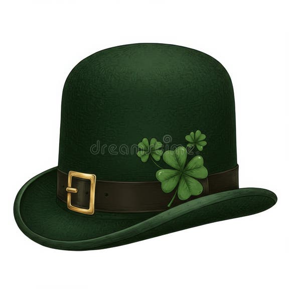 Green Bowler Hat with Shamrocks Stock Illustration - Illustration of ...