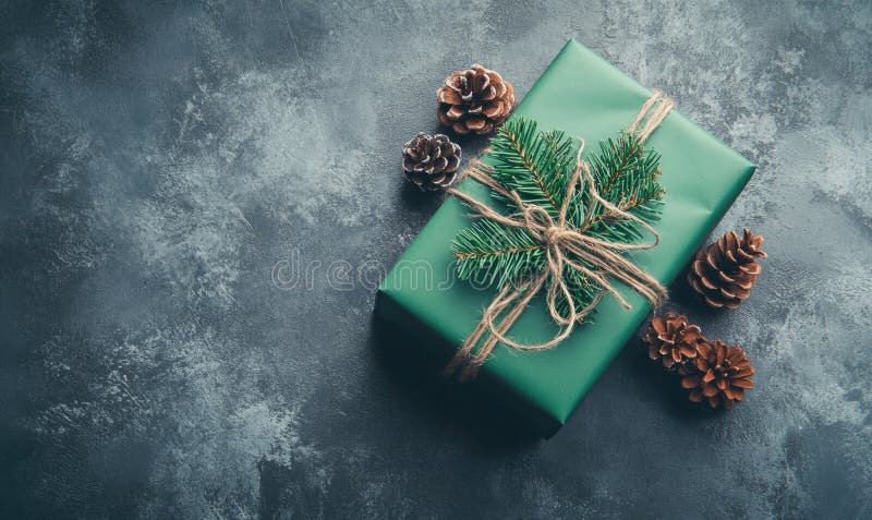 Green Box Pine Tree Sits Grey Surface Stock Photos - Free & Royalty ...