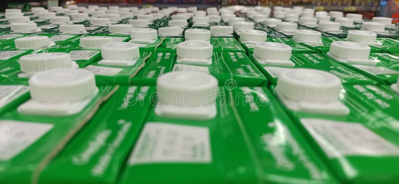 Green Box with White Cap UHT Milk Editorial Stock Image - Image of ...