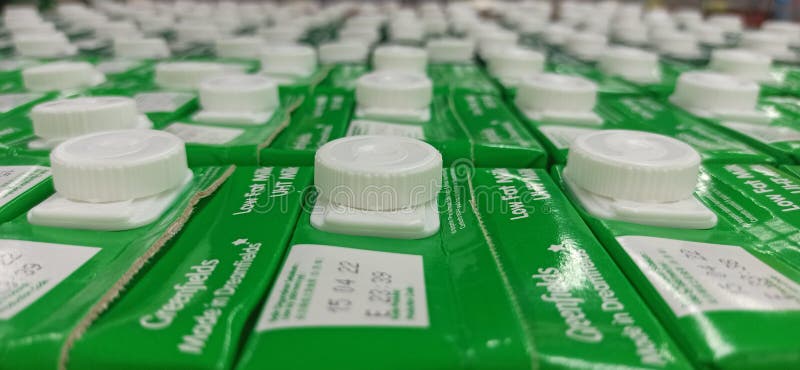 Green Box with White Cap UHT Milk Stock Photo - Image of light, food ...