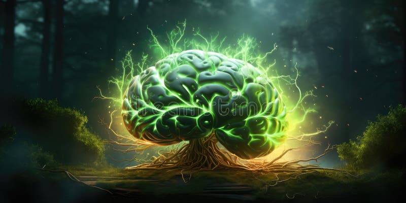 Green Brain As a Tree, Nature Concept Stock Illustration - Illustration ...