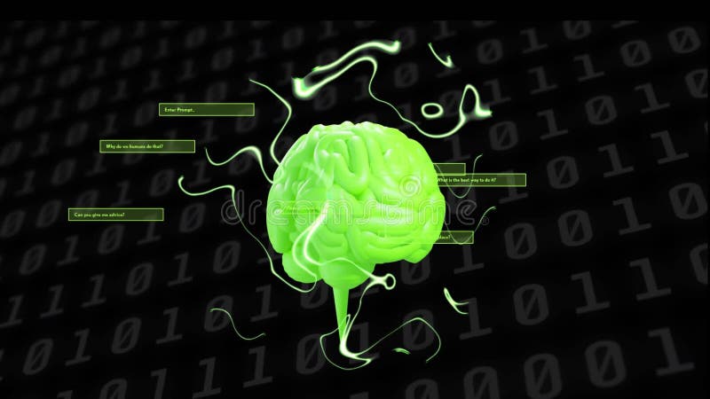 Green Brain with Binary Code and Text Boxes, Artificial Intelligence Animation Stock Video ...