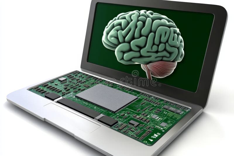 Green Brain on Laptop Keyboard Symbolizing AI Integration Digital ...