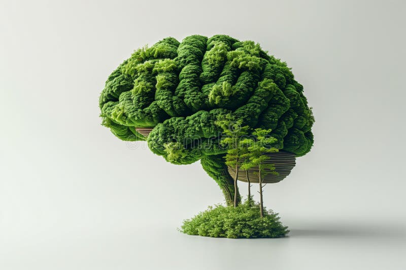 Green Brain: a Lush Forest Grows from a Human Brain Stock Illustration ...