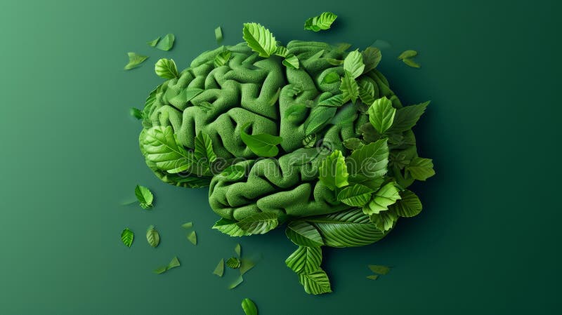 Green Brain Made of Leaves on a Green Background Stock Image - Image of ...