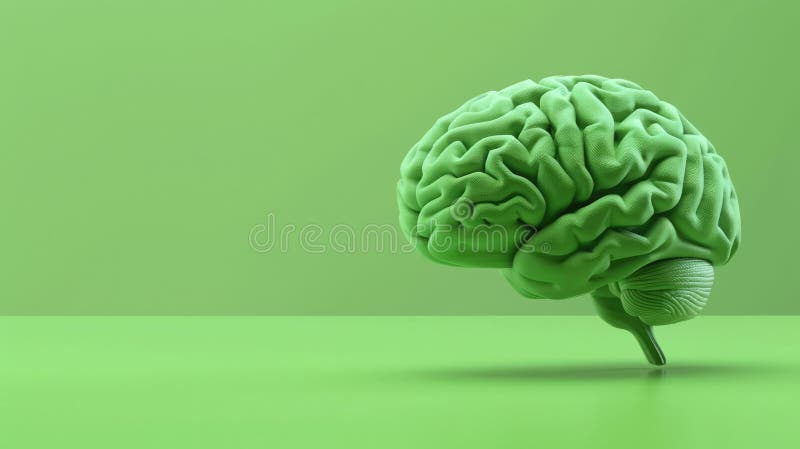 Green Brain Model on a Green Background, Representing Creativity, Intelligence, and Innovation ...