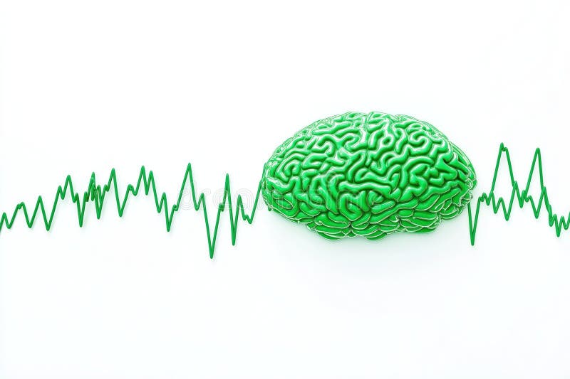Green Brain Model Sits on White Background with Green Wave Pattern ...
