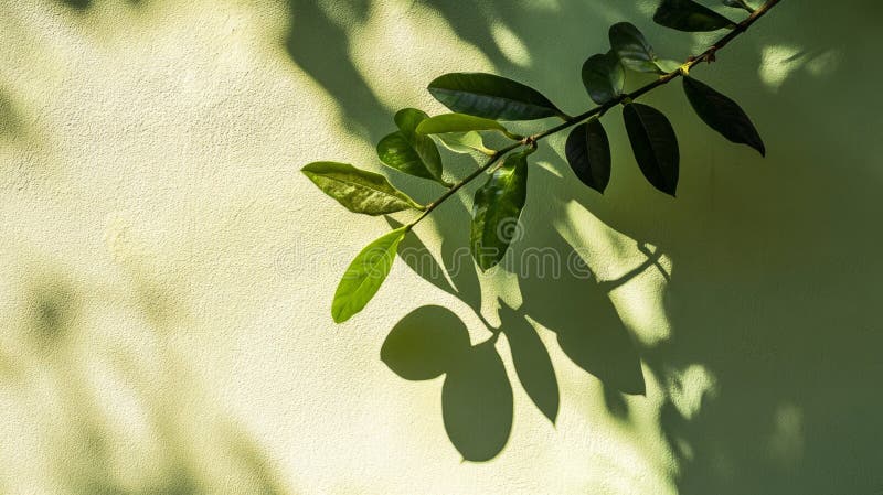 Green Branch and Shadow Cast on a Pale Green Wall Stock Illustration ...