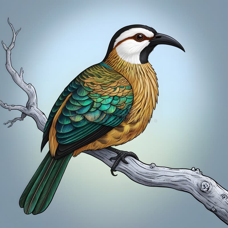 Green and Brawn Birds with Dark Brawn Eyes Sits on a Branch Digital Art ...