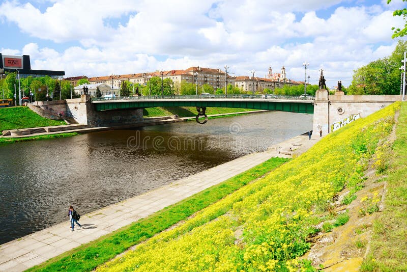 Green Bridge Over Neris River in Vilnius Stock Image - Image of outdoor ...