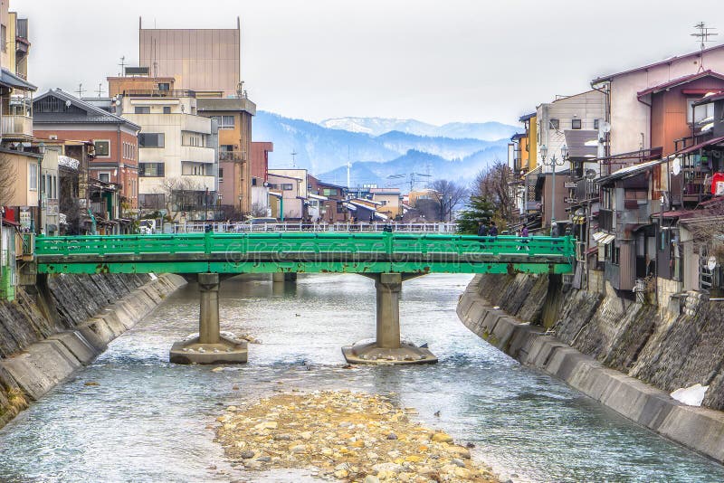 Green Bridge Over the River in Takayama,Japan Stock Photo - Image of ...