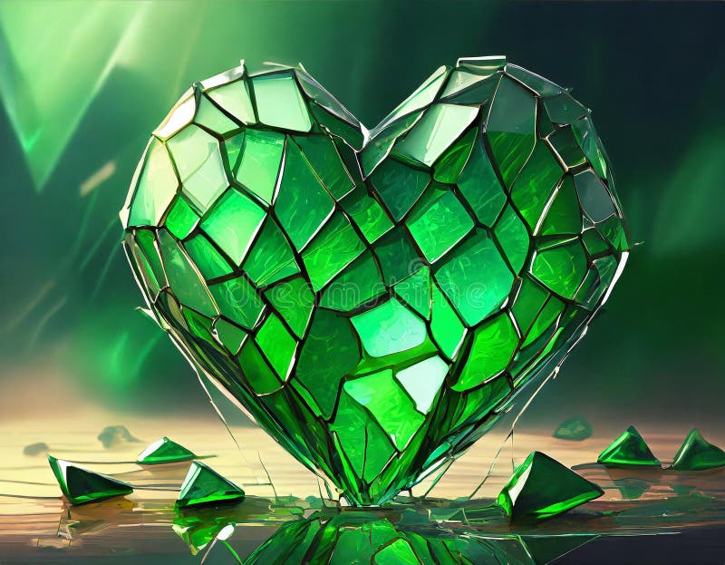 Green Broken Glass Heart - Generated by Ai Stock Illustration ...