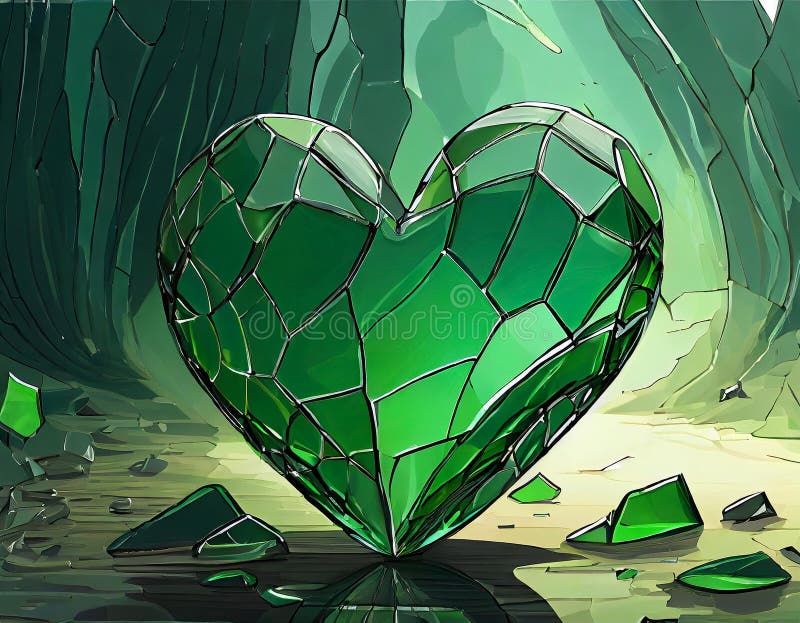 Green Broken Glass Heart - Generated by Ai Stock Illustration ...