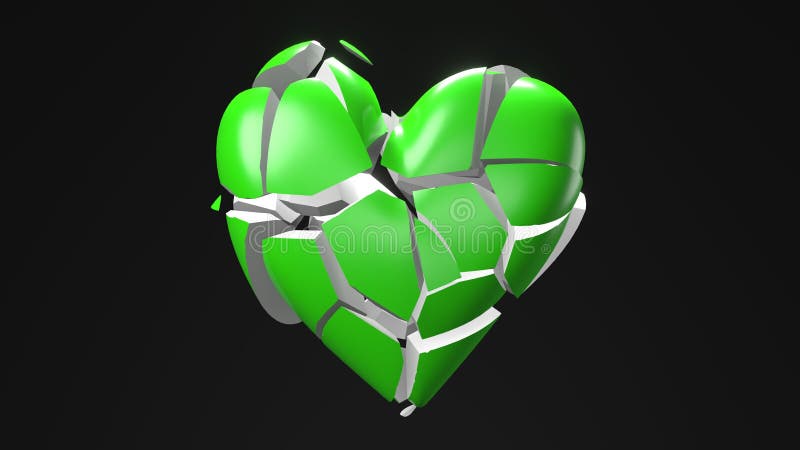 Green Broken Heart Objects in Black Background. Heart Shape Object ...