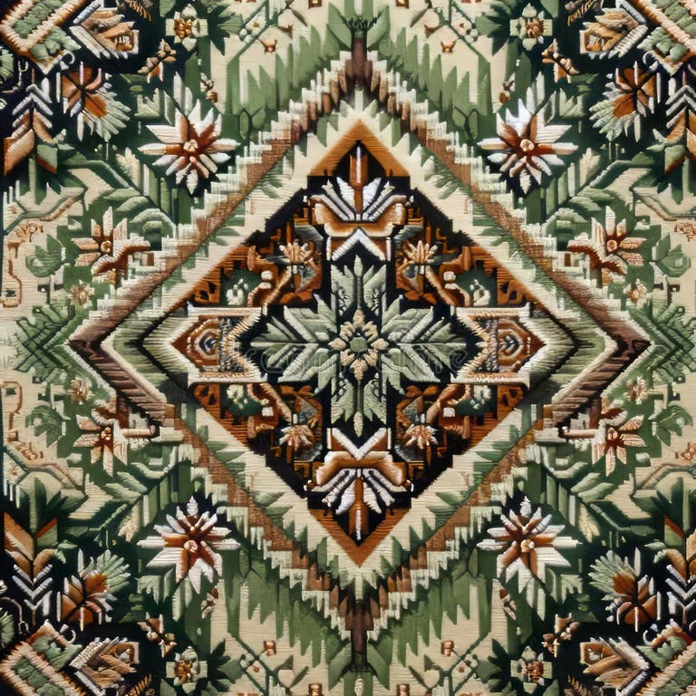 Green and Brown Ikat Wool Jacquard Ikat Pattern in Green and Br Stock ...