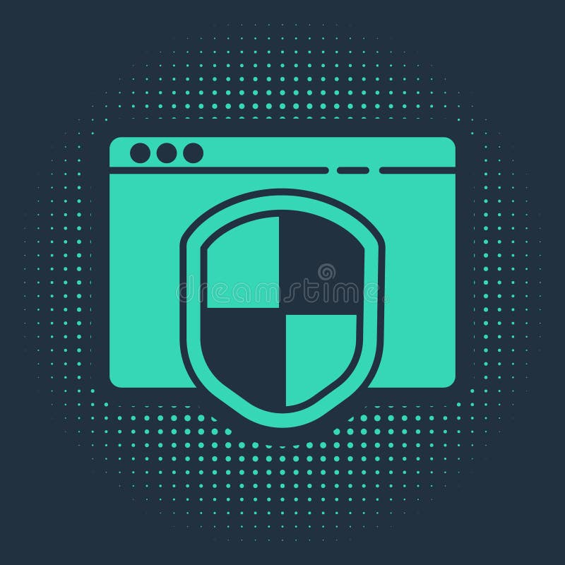 Green Browser with Shield Icon Isolated on Blue Background. Security ...