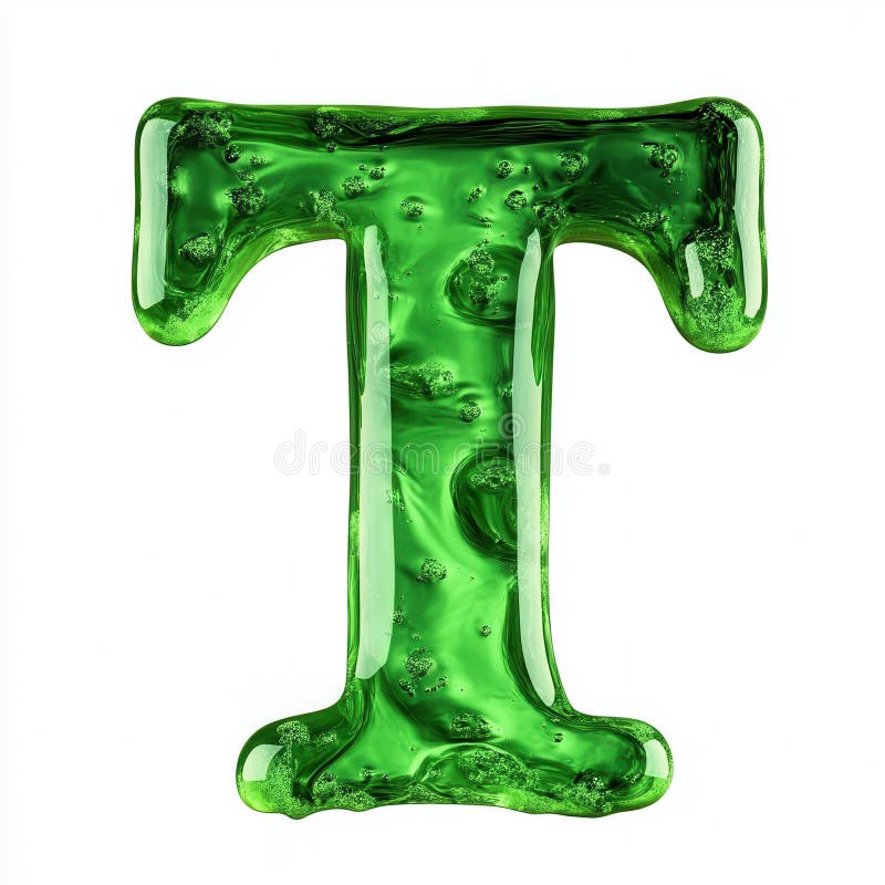A Green, Bubbly Letter "T" Made of a Translucent, Gel-like Substance ...