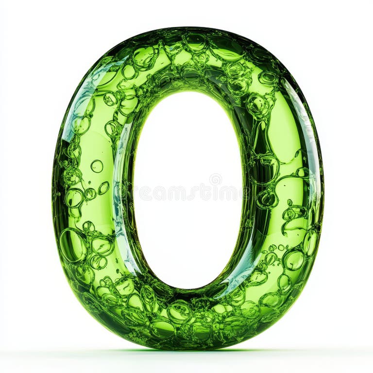 A Green, Bubbly Number "0" with a Glossy Finish, Representing ...