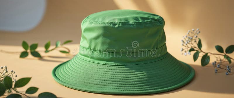 Green Bucket Hat Sun Protection for Summer. Stock Image - Image of ...