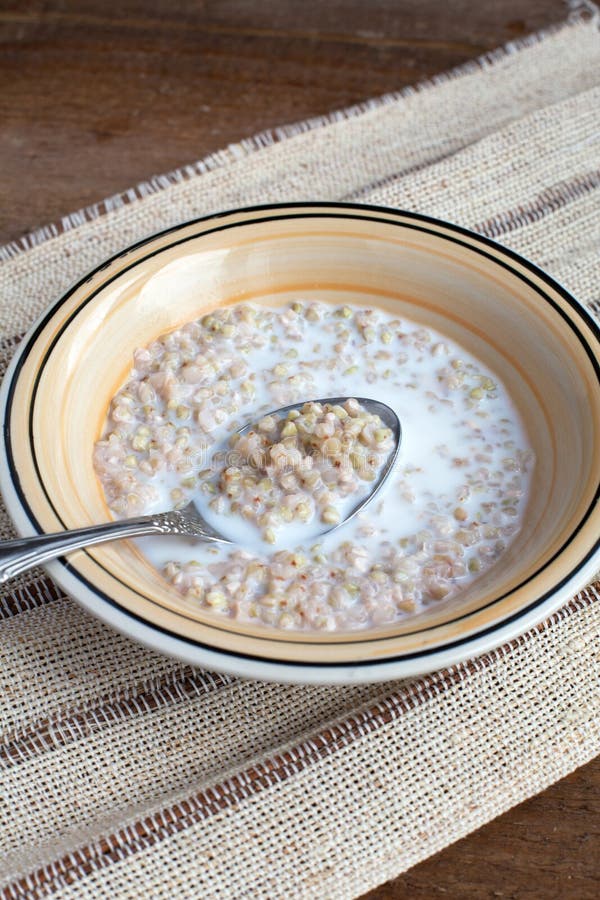 Green Buckwheat Groats with Milk Stock Photo - Image of cereal, spoon ...