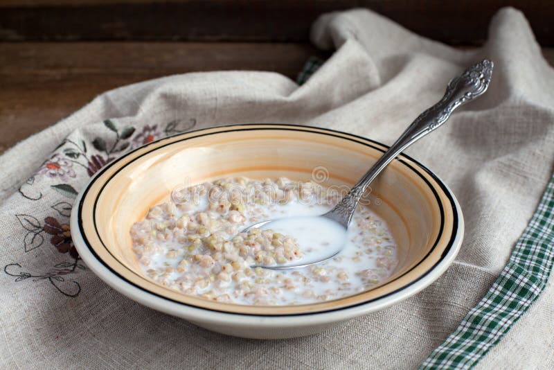 Green Buckwheat Groats with Milk Stock Photo - Image of dairy ...