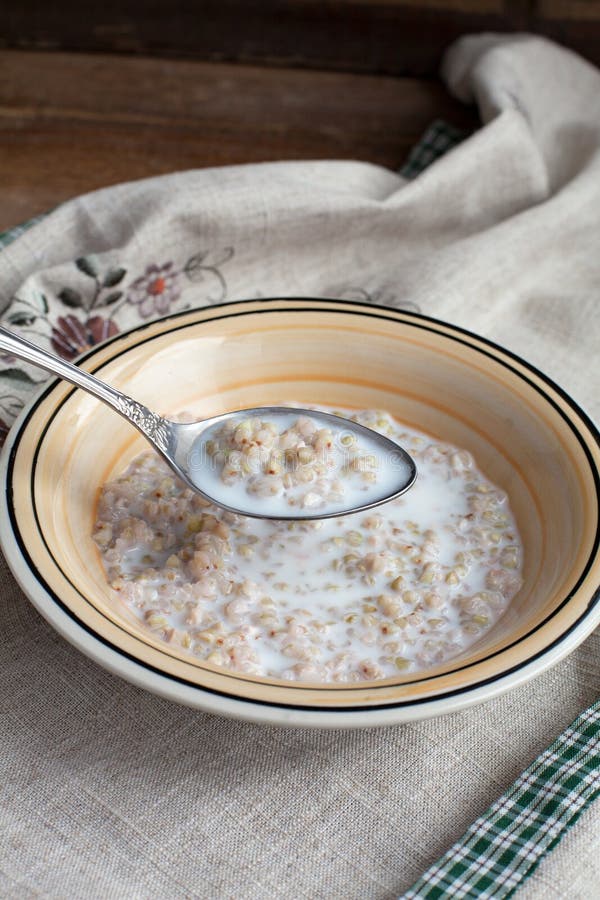 Green Buckwheat Groats with Milk Stock Photo - Image of product ...