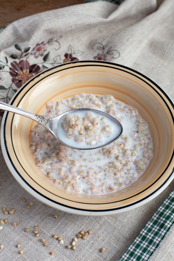 Green Buckwheat Groats with Milk Stock Image - Image of nature, spoon ...