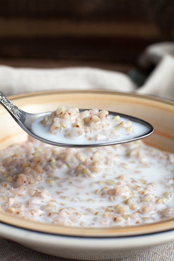 Green Buckwheat Groats with Milk, Macro Stock Image - Image of dieting ...