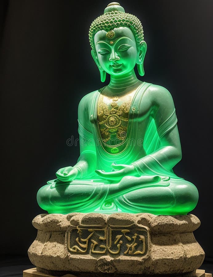 Green Buddha Sitting on a Stone Stock Illustration - Illustration of ...
