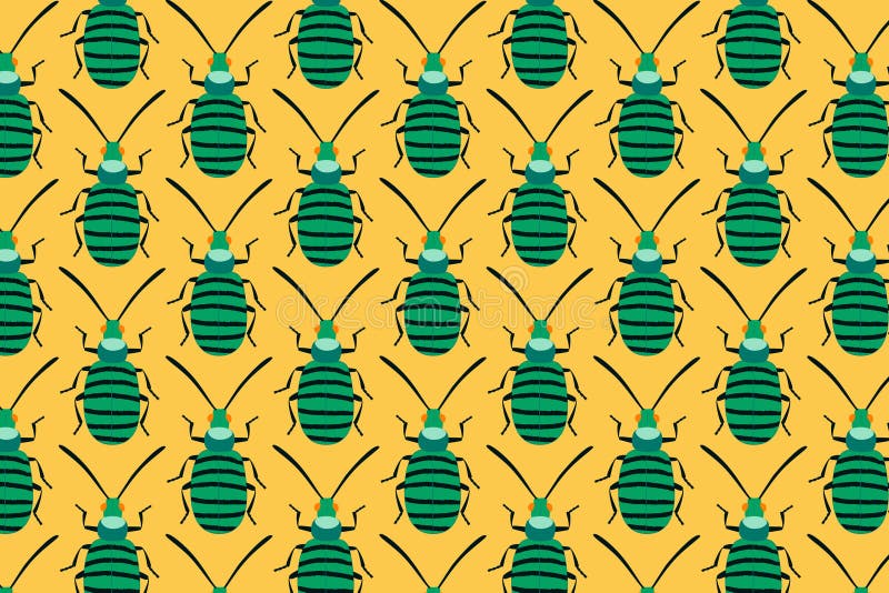 Green Bug Pattern on Yellow. Insects Bright Background Stock ...
