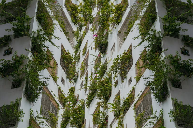 Green Building Architecture Background. Building with Green Plants in ...