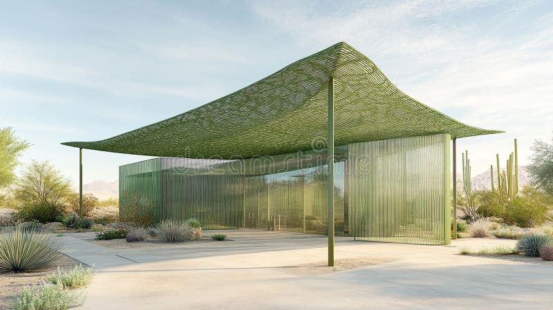 Green Building in Desert with Shade Structure. Stock Image - Image of ...