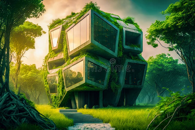 Green Building in the Middle of Forest with Stairs Leading Up To it ...