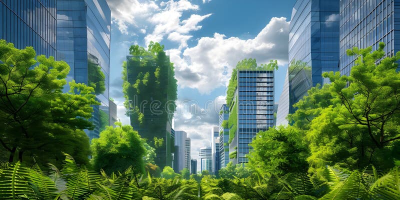Green Buildings in Modern City Background Stock Illustration ...