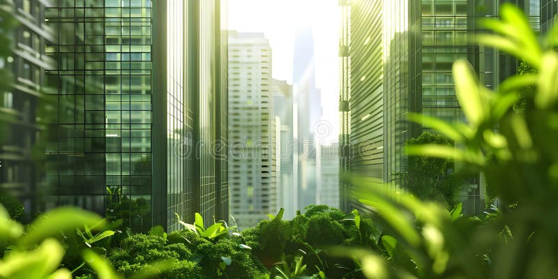 Green Buildings in Modern City Background Stock Illustration ...