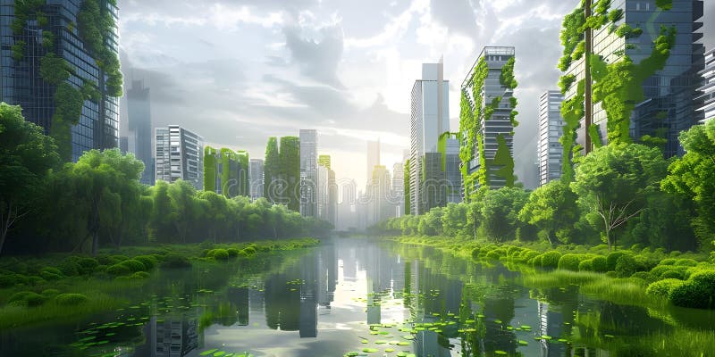 Green Buildings in Modern City Background Stock Illustration ...