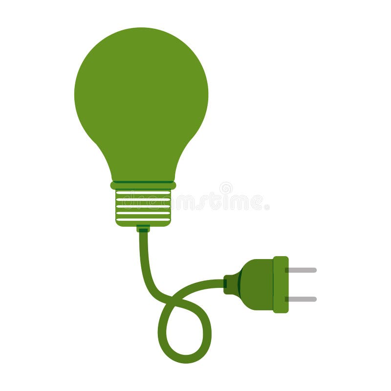 Green bulb light with plug stock vector. Illustration of lamp - 79853932