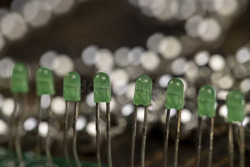 Green Bulbs in a Row on the Printed Circuit Board for Stock Image ...